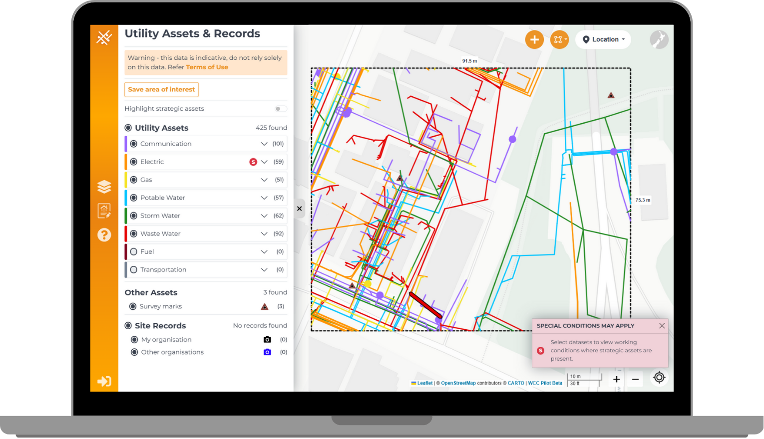 A open laptop showing the Underground Asset Register layers